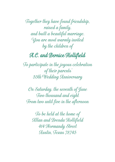 55th Wedding Anniversary Party Invitation Style 1K