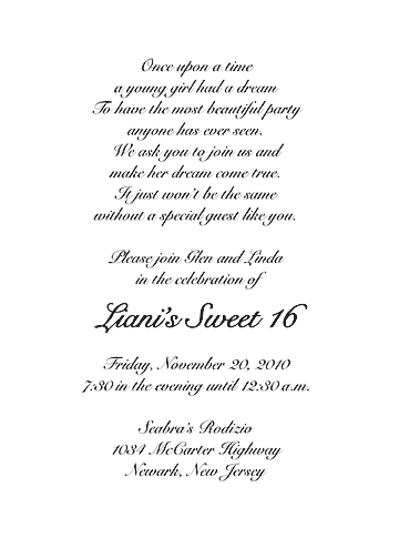 Sweet Sixteen Invitation Style 1 Sample B